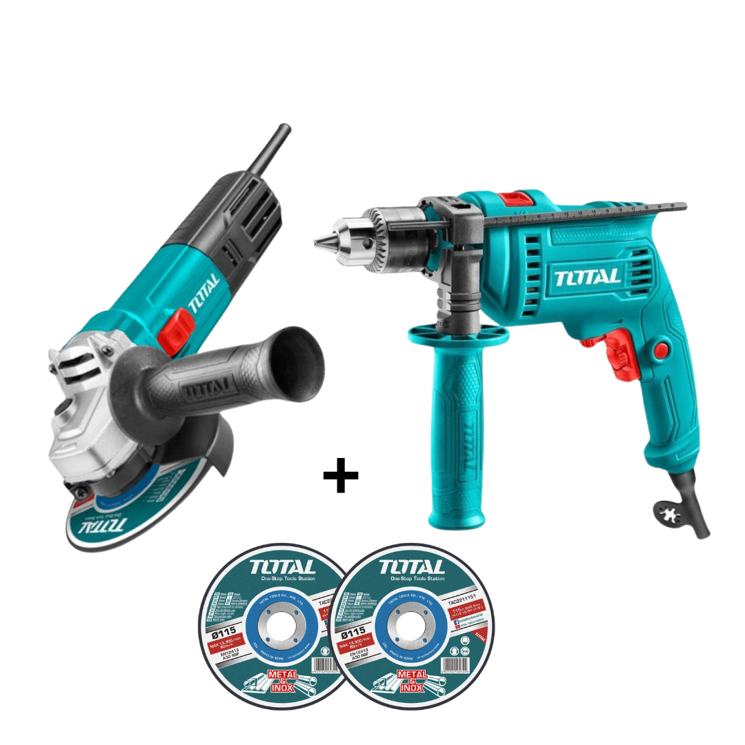 Pack Meuleuse 750W + Perceuse 680W+ 2 disque Total – Forceoutillage